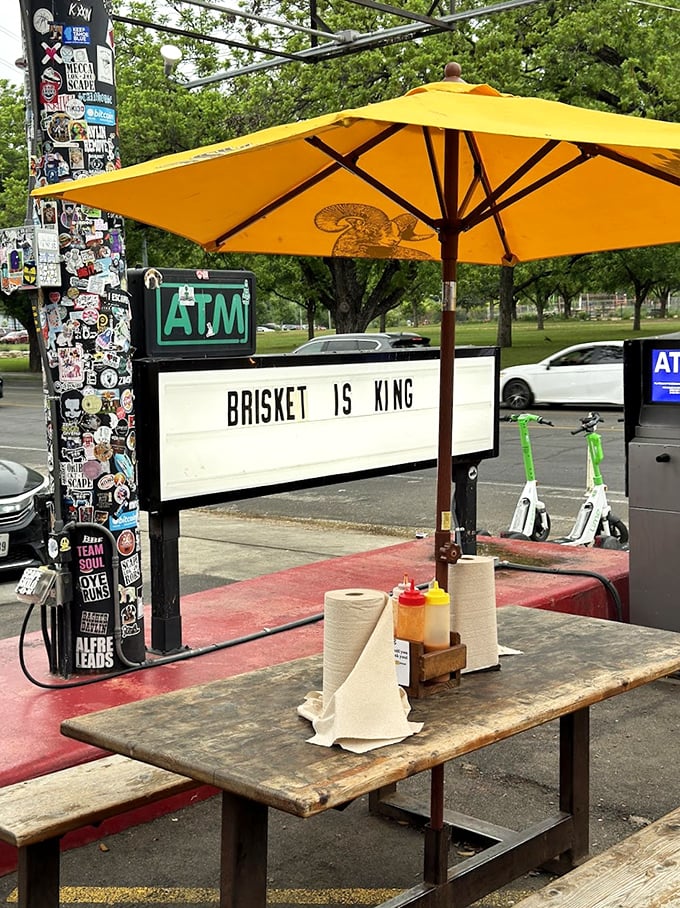 Outdoor dining where the sunshine is free and the meat sweats are socially acceptable&mdash;Texas at its finest.