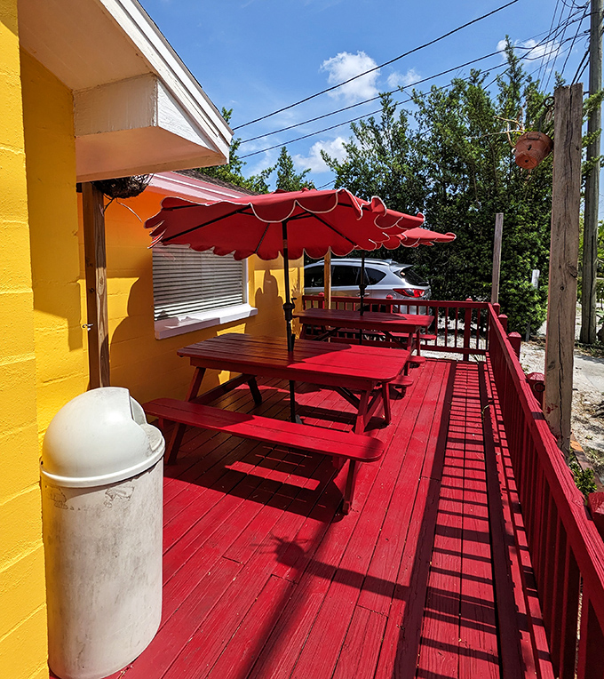 The outdoor seating area &ndash; where strangers become friends united by the universal language of "you have to try this." Florida sunshine included at no extra charge.