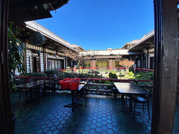 An unexpected oasis in urban Los Angeles, the outdoor dining area offers a tranquil setting for contemplating whether to order seconds.