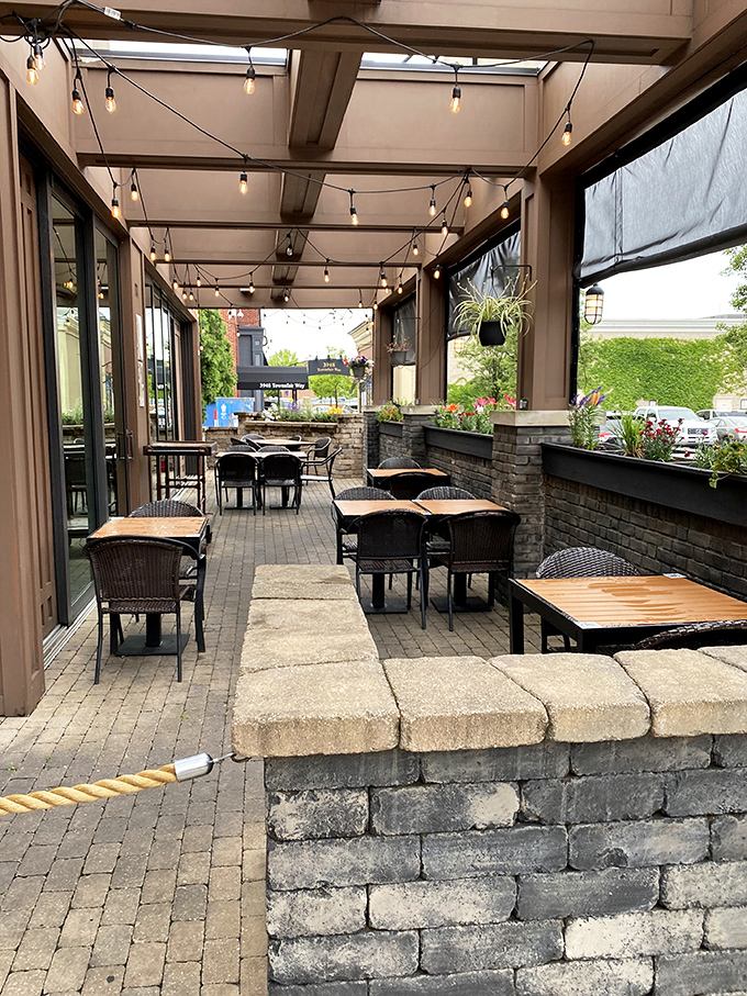 Fresh air dining extends the industrial-chic aesthetic outdoors for perfect weather meal experiences.