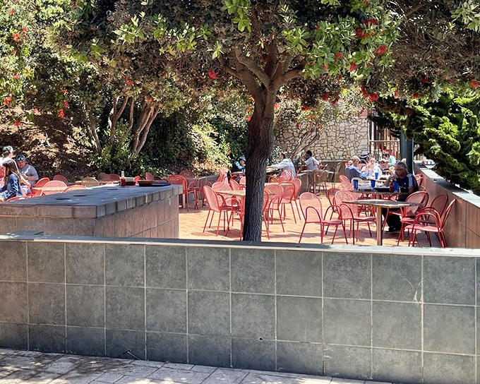 The outdoor patio: where ocean breezes meet barbecue aromas in perfect California harmony. Al fresco dining as it was meant to be.