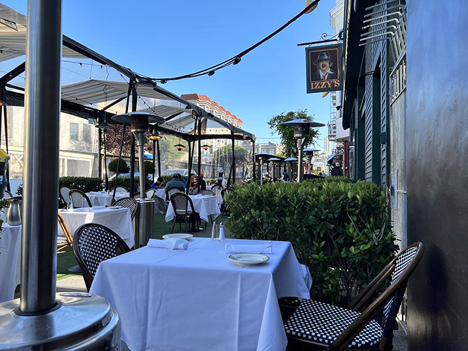 Al fresco dining on a San Francisco street, where every meal comes with a side of people-watching entertainment.