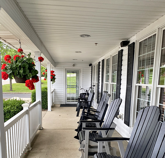 The front porch with its row of rocking chairs practically begs you to sit awhile after your meal. Resistance is futile.