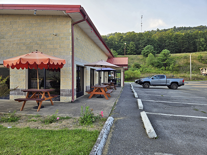 Outdoor picnic tables for when the Pennsylvania weather cooperates. Some foods taste even better with a side of fresh air.