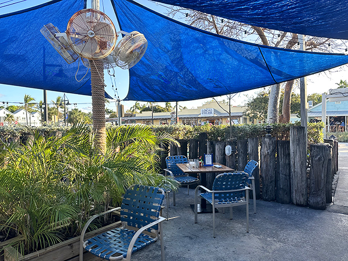 Outdoor seating where the ocean breeze does double duty as both air conditioning and appetite enhancer. Pure Key West perfection.