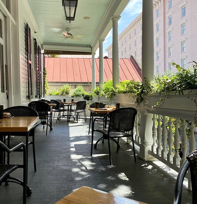 Dining on the veranda at Husk feels like you've scored an invitation to the most exclusive porch party in the South&mdash;complete with gentle breezes.
