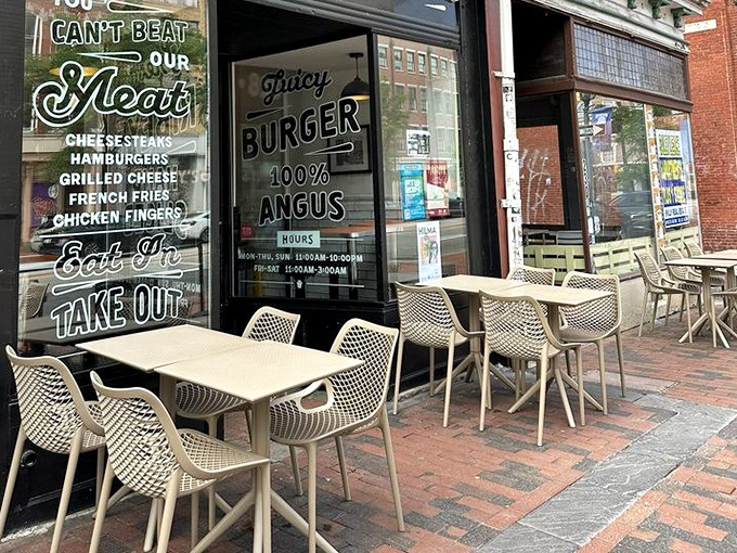 Outdoor seating where you can people-watch while tackling your sandwich. The cobblestone streets add that perfect historic Philly ambiance.