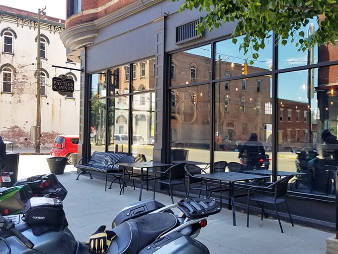 The sidewalk seating offers a front-row view of Portsmouth's historic downtown, perfect for people-watching between bites of burger bliss. 