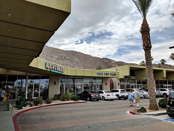 The mountain backdrop adds drama to this shopping expedition. Even Mother Nature wants to see what treasures you'll discover inside.