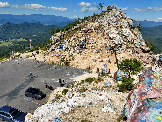 Parking with purpose. Bell Mountain's modest lot might be the only place where nobody minds the walk from their car&mdash;the payoff is just steps away.