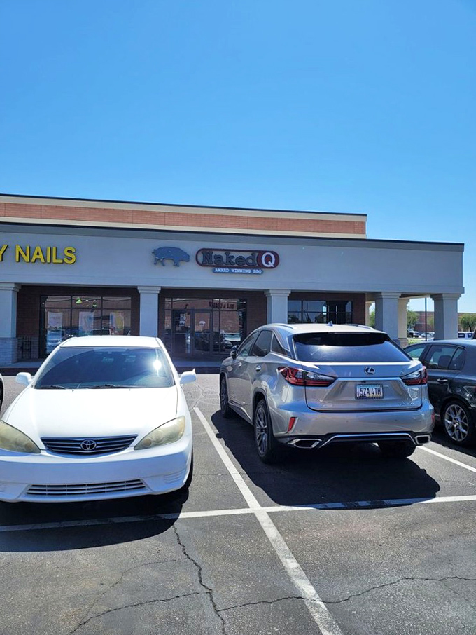 Even the parking lot says "no frills." Your car knows it's about to wait while you experience something worth lingering over.