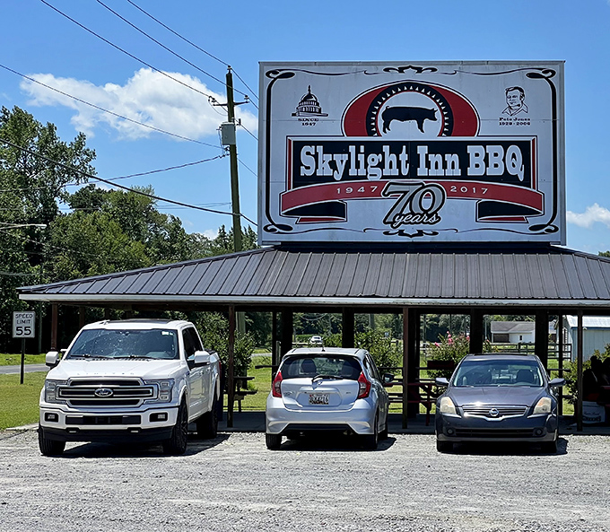 Barbecue worth the drive. Cars from near and far fill the lot, drawn by the siren call of whole-hog perfection.