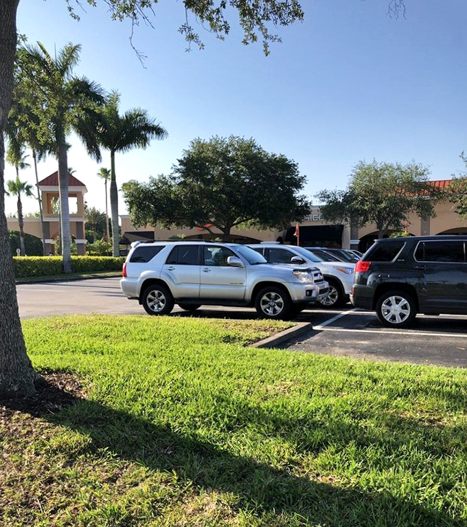 Even the parking lot maintains that Florida charm – palm trees standing guard over SUVs filled with shopping bags and bargain-hunting dreams.