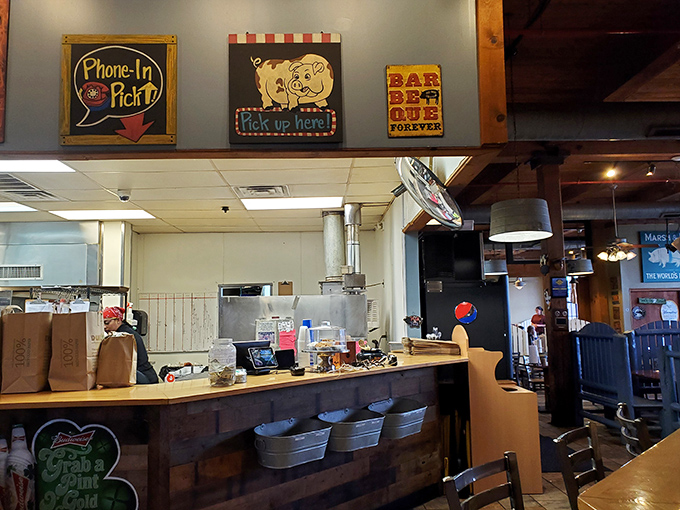 Signs that speak the universal language of BBQ &ndash; "Phone-In, Pick-Up" means you can have this smoky goodness even on busy days.