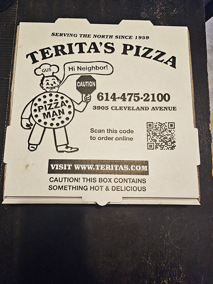 The pizza box mascot has been greeting customers with "Hi Neighbor!" since 1959, a friendly face promising something hot and delicious inside.