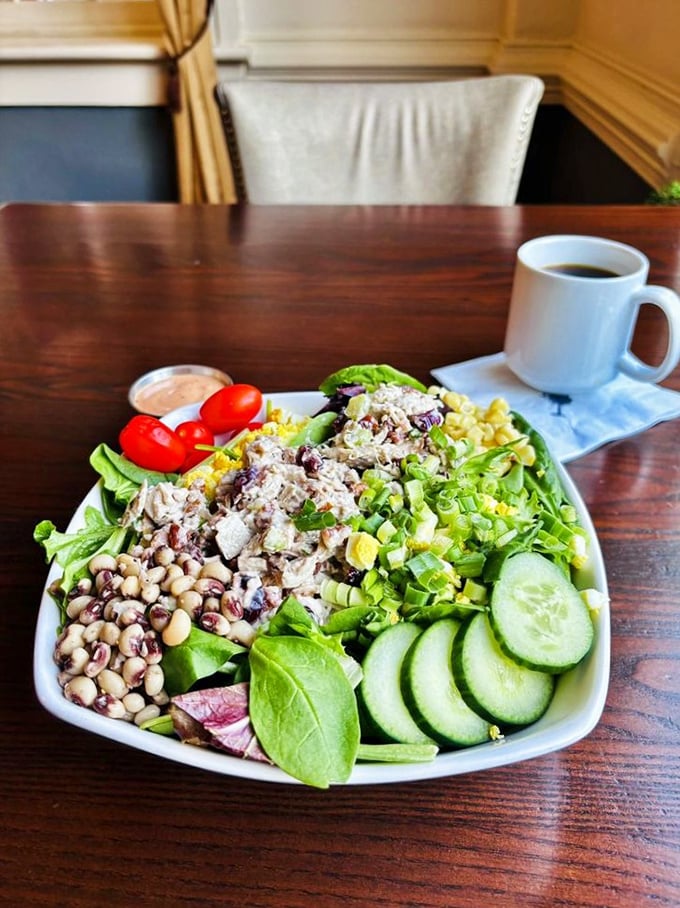A salad that defies the "rabbit food" stereotype with enough protein, beans, and fresh vegetables to satisfy even the most committed carnivore.