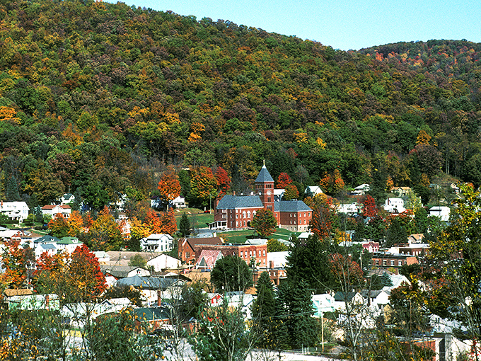 Autumn paints Emporium in a palette that would make Bob Ross weep with joy, as the town nestles into the valley like it was placed there by a careful hand.