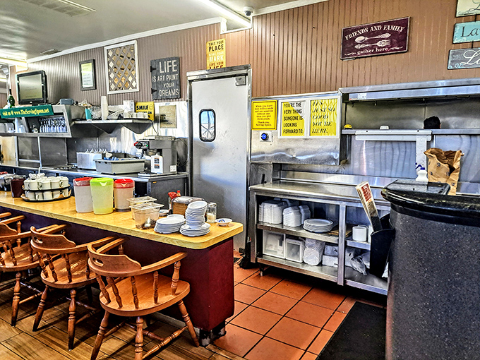 Behind this counter, breakfast dreams become reality as skilled hands craft morning masterpieces with love and genuine care.