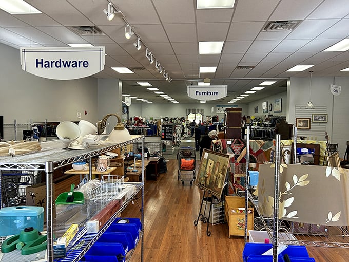 The hardware section: where practical meets nostalgic. That green watering can probably has better stories than most people you'll meet today.