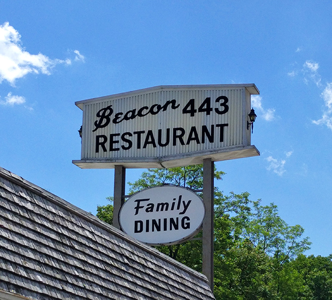 Against a perfect blue Pennsylvania sky, the Beacon 443 sign lives up to its name—guiding hungry travelers to a taste of authentic Americana.
