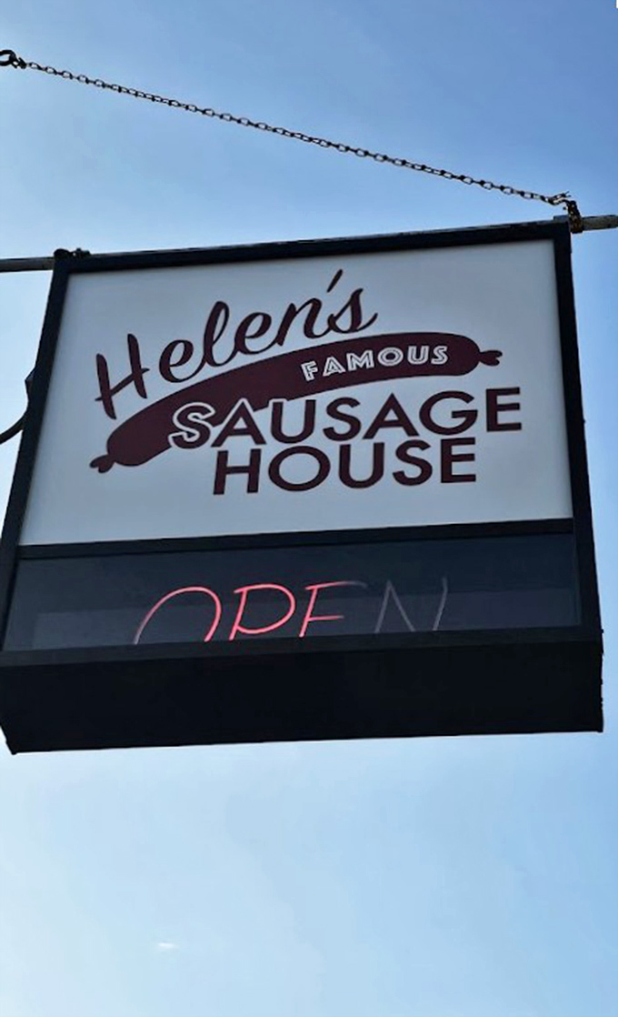 The hanging sign announces "OPEN" like a beacon of breakfast hope for hungry travelers on Route 13.