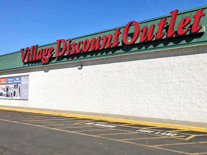 The bold red signage announces your arrival at bargain paradise. No fancy frills, just straightforward thrift store glory.