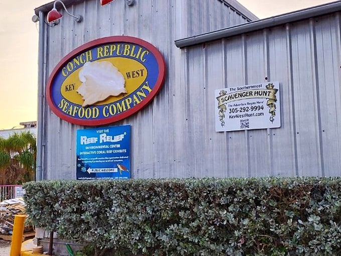 Bold signage announces a place where serious seafood meets genuine hospitality and unforgettable waterfront dining.