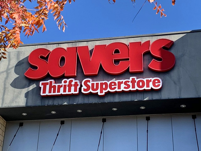 The iconic Savers sign stands proud against blue sky, marking this treasure hunter's paradise destination.