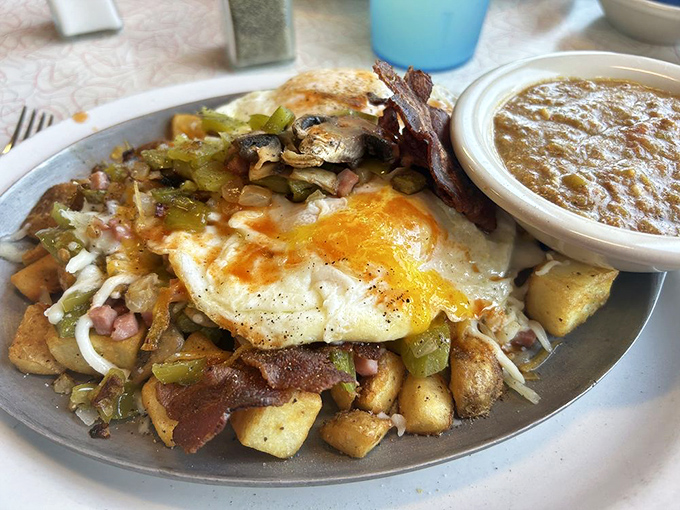 This loaded breakfast skillet could fuel a small army or one very determined diner with serious appetite. 