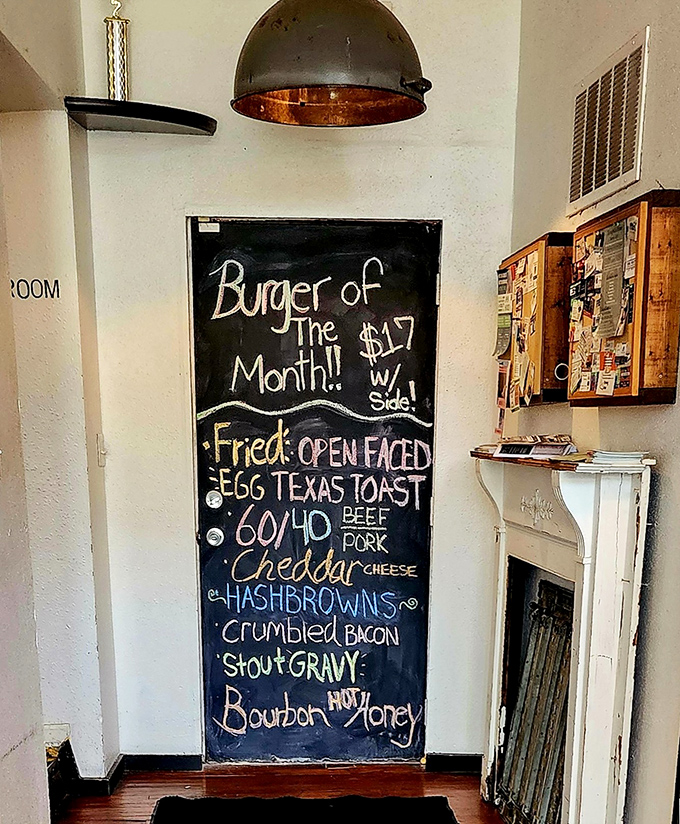 The "Burger of the Month" chalkboard reads like poetry&mdash;fried egg, Texas toast, and bourbon honey that would make Shakespeare drool.