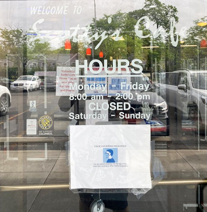 Hours posted clearly &ndash; because knowing when you can get your French toast fix is essential information for survival in Columbus.