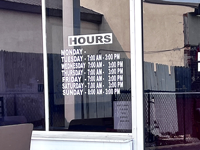 Open seven days a week because breakfast cravings don't take days off. The hours posted clearly&mdash;no fancy website needed.