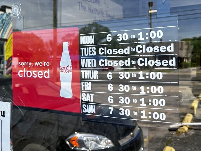 The hours posted on the door&mdash;a crucial piece of information that separates the successful breakfast hunters from those left hungry and disappointed.