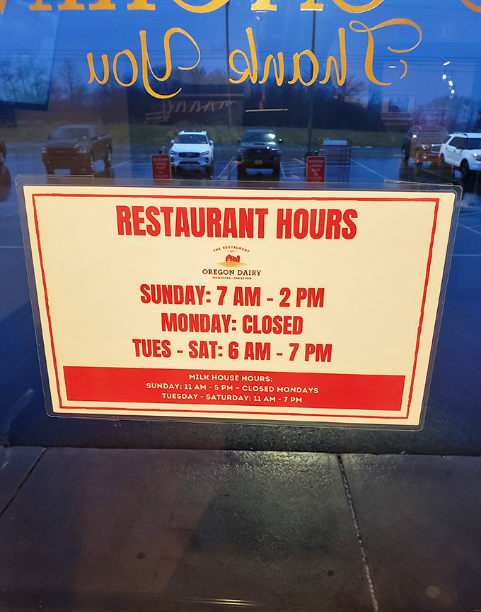 The hours posted like a friendly invitation. Plan accordingly&mdash;this is one food experience worth scheduling your day around.