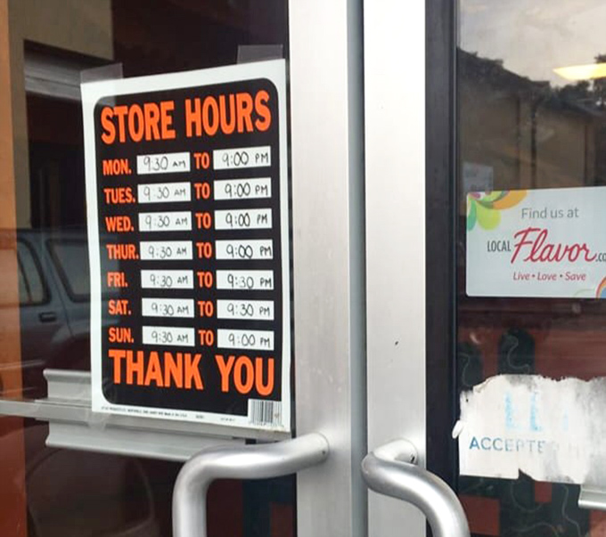 Store hours posted clearly &ndash; crucial information for enchilada emergencies. When cravings strike, you'll need to know exactly when you can get your fix.