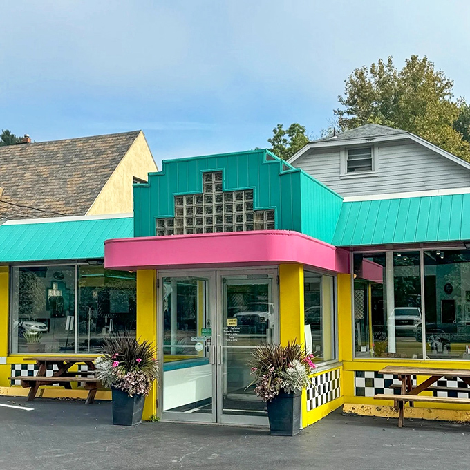 The diner's exterior looks like it was plucked from a 1950s postcard, complete with picnic tables for those perfect Pittsburgh summer days.
