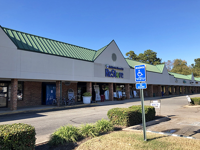 The ReStore's welcoming fa&ccedil;ade stands ready for treasure hunters, like the entrance to an archaeological dig where the artifacts are someone's former living room set.