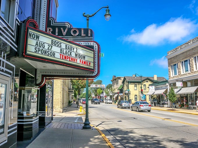 The Rivoli Theater's marquee glows like a beacon from another era, when date night meant sharing popcorn in the dark instead of Netflix passwords.