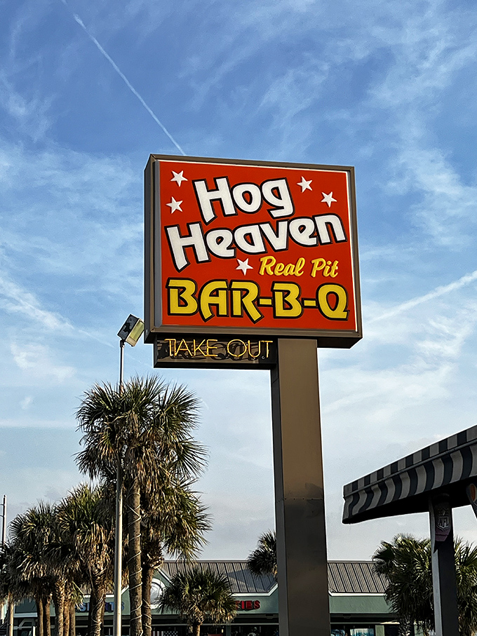 The sign doesn't just advertise&mdash;it makes a bold proclamation: "Real Pit Bar-B-Q" isn't just what they serve, it's their religion.