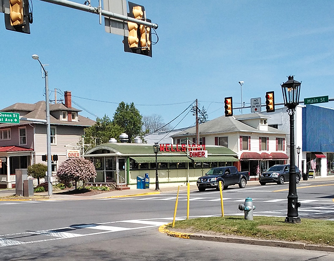 From across the street, the Wellsboro Diner stands as the crown jewel of Main Street, where gas lamps and small-town charm create the perfect setting for comfort food.