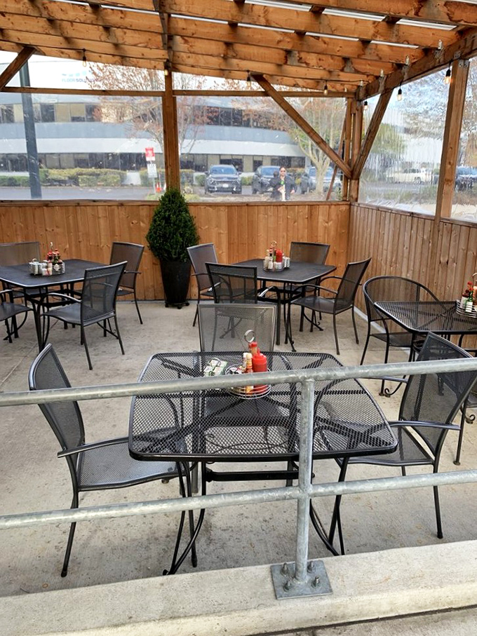 Outdoor seating where you can watch Portland wake up while your coffee does the same for you.