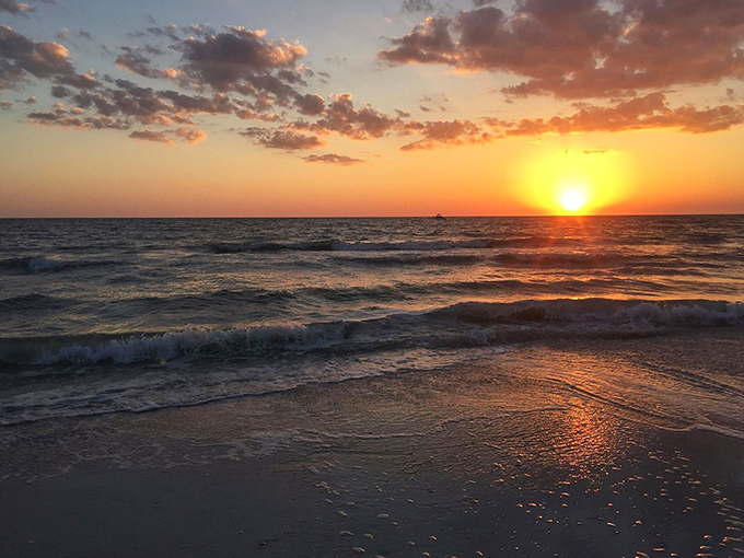 Sunset alchemy turns water to gold. Even smartphone cameras can't quite capture the magic happening on the horizon.