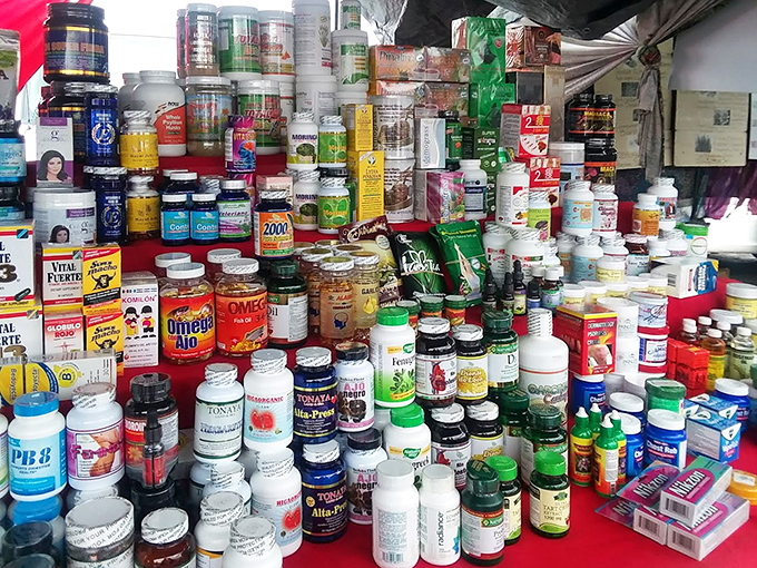 Vitamin village! A pharmaceutical feast where health-conscious shoppers can stock up on supplements that promise everything from energy to eternal youth. 