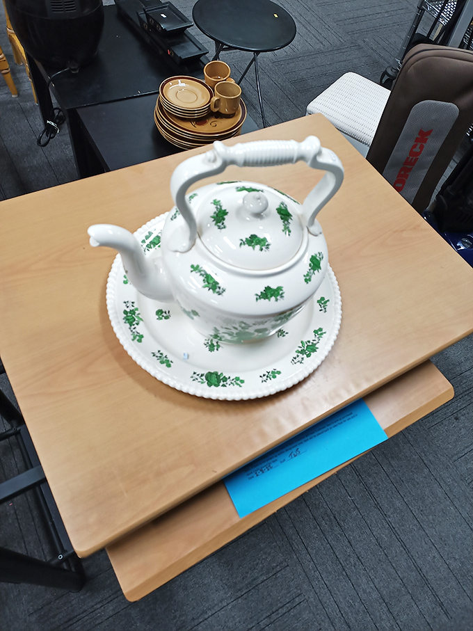 This delicate teapot with matching saucer isn't just kitchenware&mdash;it's a portal to more civilized afternoons filled with conversation and cookies.