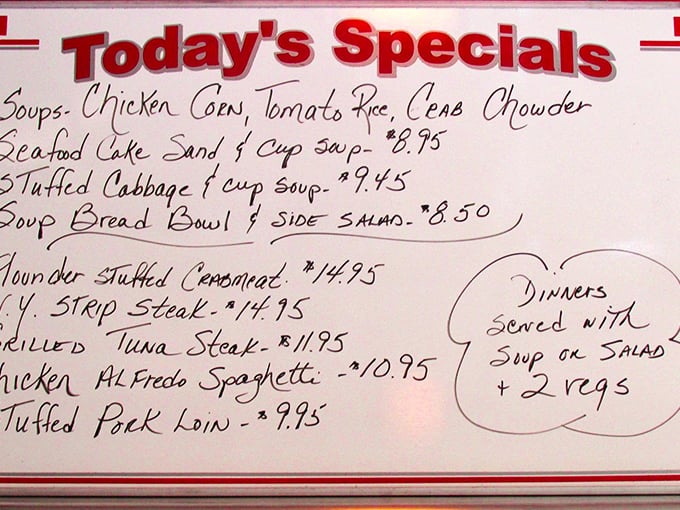Today's specials board&mdash;where daily inspiration meets culinary tradition, handwritten with care and promising satisfaction beyond the regular menu.