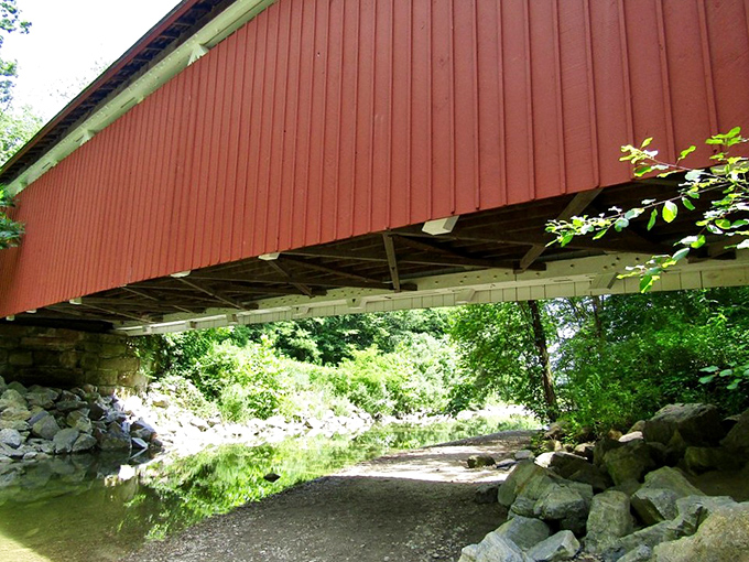 The view from below reveals the bridge's sturdy foundation. Like seeing a celebrity without makeup&mdash;still impressive, just from a different angle.