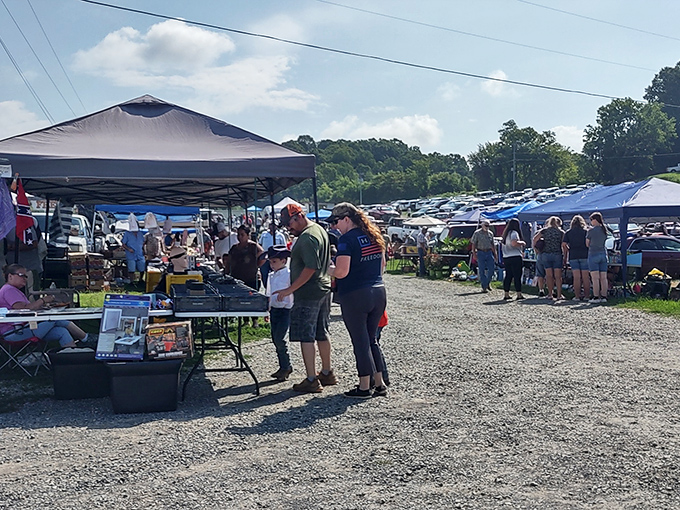 The social hub of rural commerce. Vendors and shoppers engage in that age-old dance of browsing, bantering, and the gentle art of haggling.