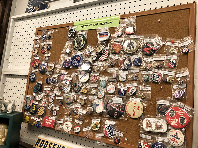 Campaign buttons spanning decades of American politics &ndash; proving that "I Like Ike" fits better on a lapel than most modern political slogans ever could.