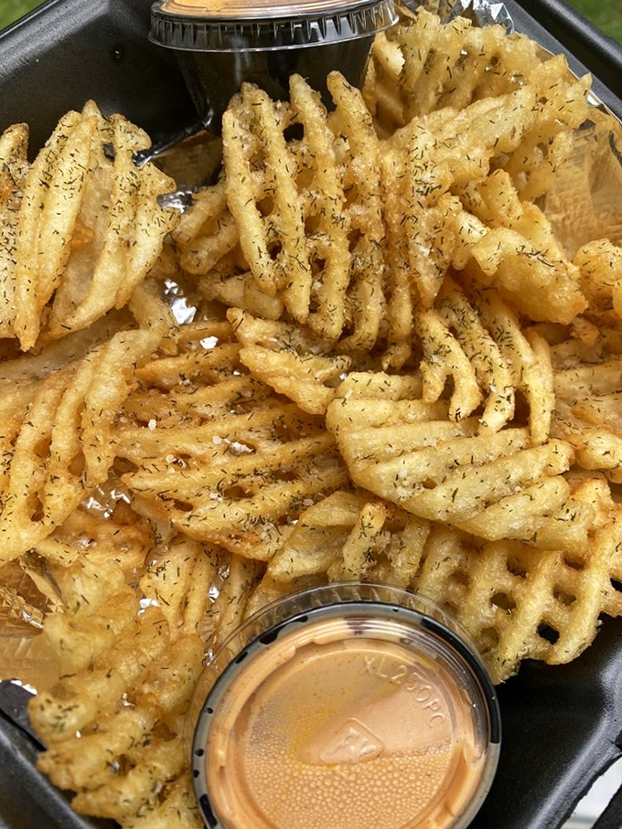 Waffle fries that didn't just show up to the party&mdash;they brought their own dipping sauce and plan to stay till dawn.