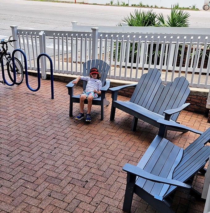 Adirondack chairs outside create the perfect post-donut recovery zone. Digest, people-watch, and plot your next sweet move.